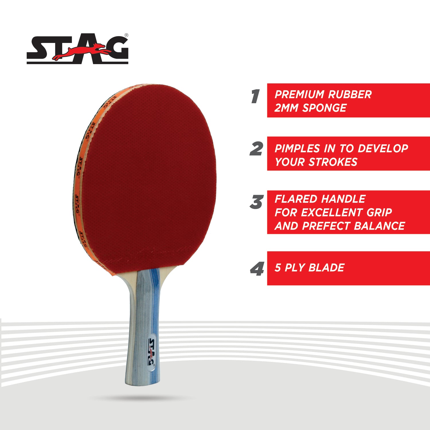 STAG Tec Ninja Table Tennis Racquet Advanced, ITTF Approved Rubber (Mu